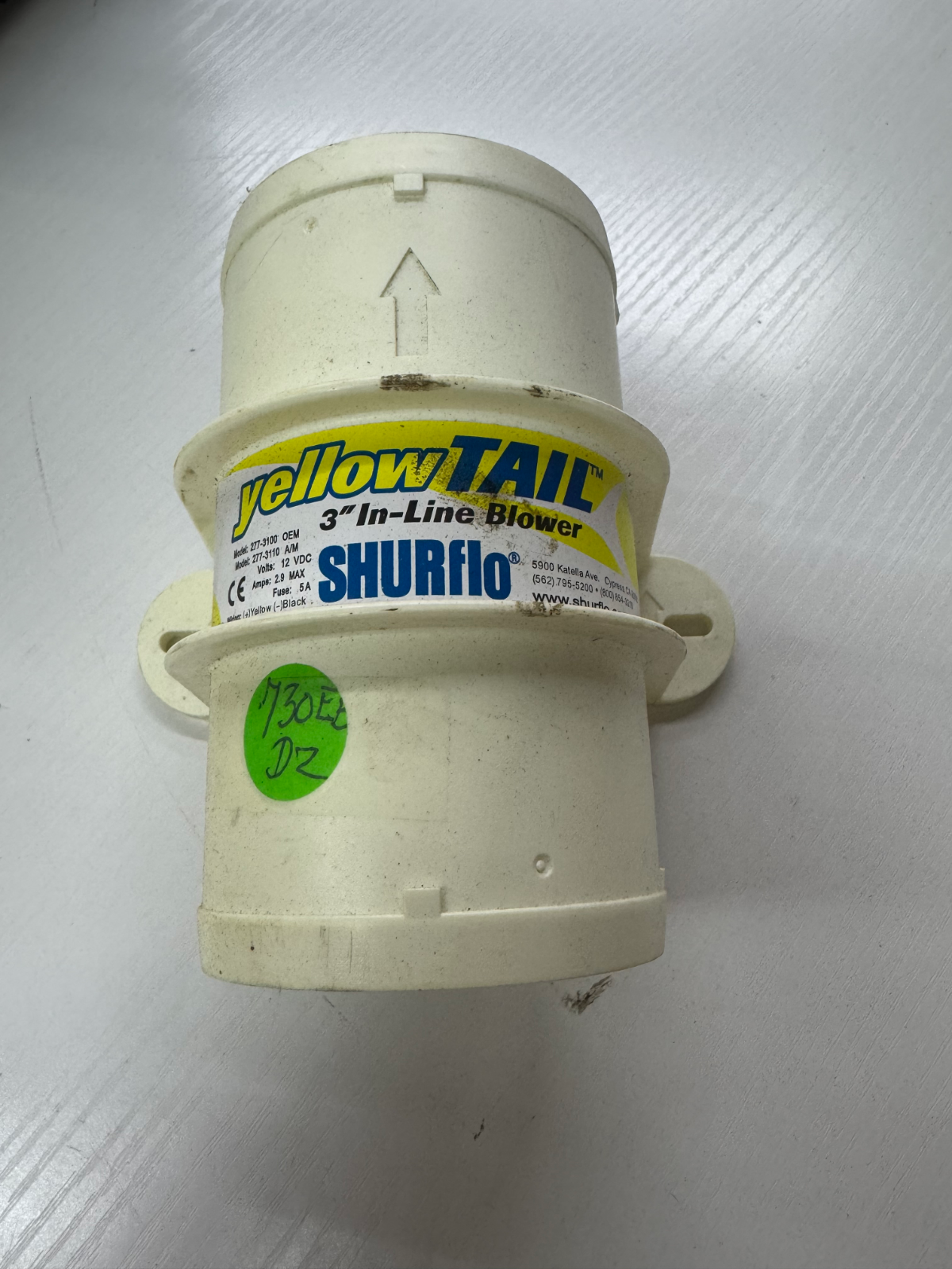 SHURFLO YELLOWTAIL Marine Boat 3 inch In-Line Bilge Blower 12V 120 CFM ...